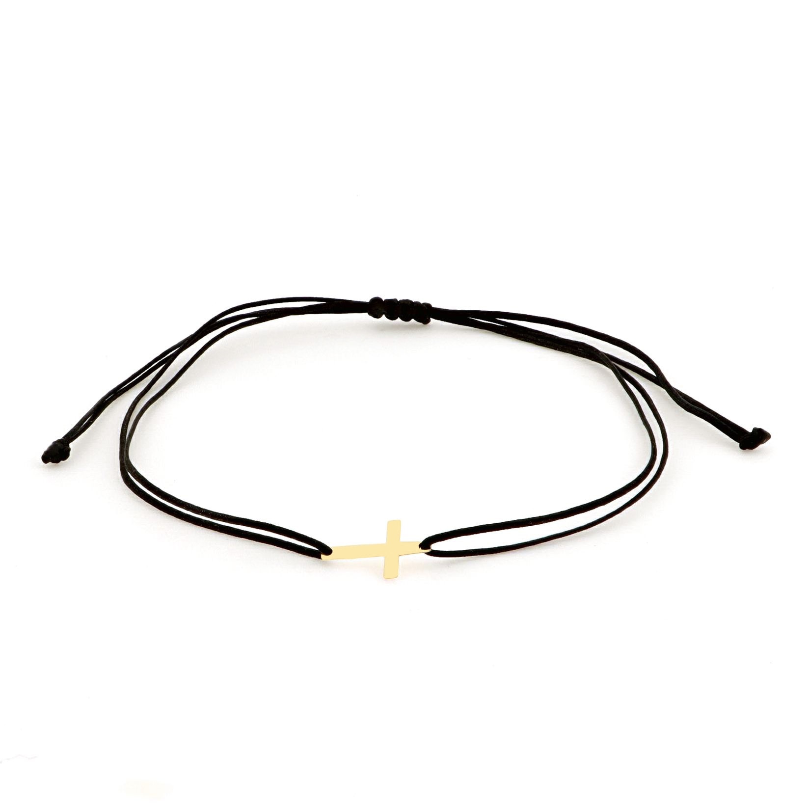 Bratara snur negru reglabil aur 14k, cu pandant in forma de cruce - eMAG.ro