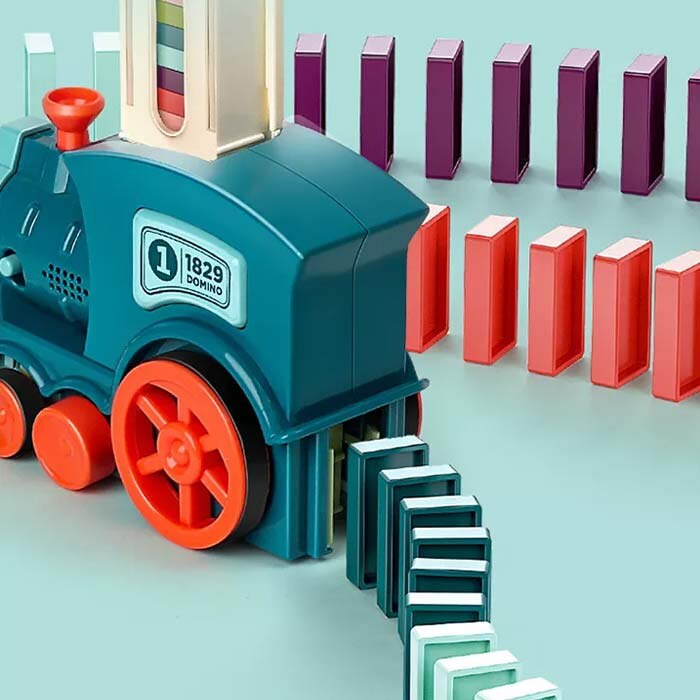 Trenulet cu baterii, aseaza piesele de domino, cu muzica, cu suport ...
