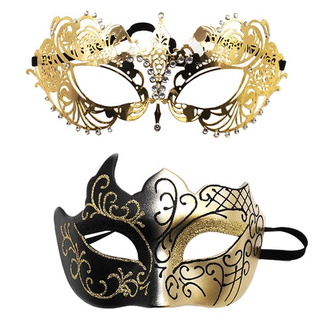 Pachet 2 masti de carnaval pentru cuplu, Cozevdnt, negru/auriu - eMAG.ro