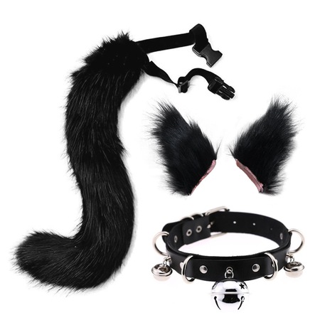 Set de urechi, coada si zgarda de pisica, Cozevdnt, Plus, 50 cm, Negru ...