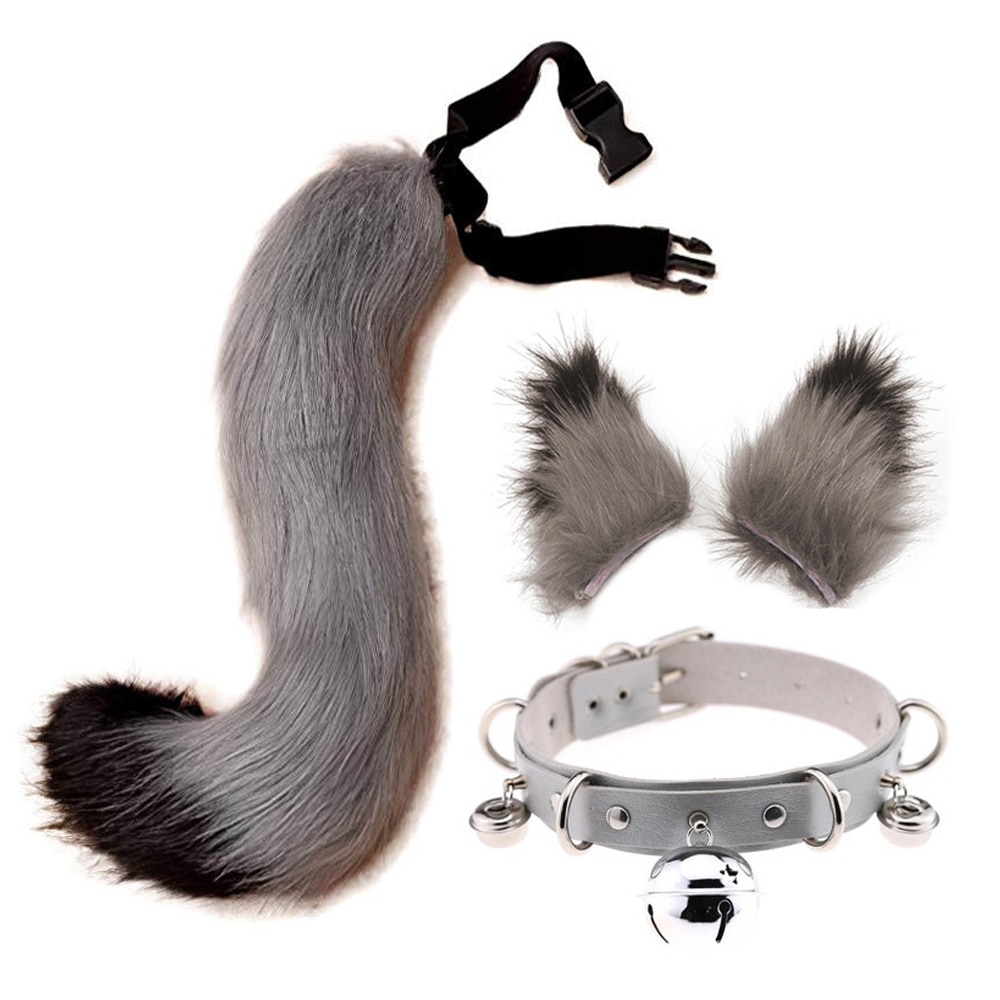Set de urechi, coada si zgarda de pisica, Cozevdnt, Plus, 50 cm, Gri ...