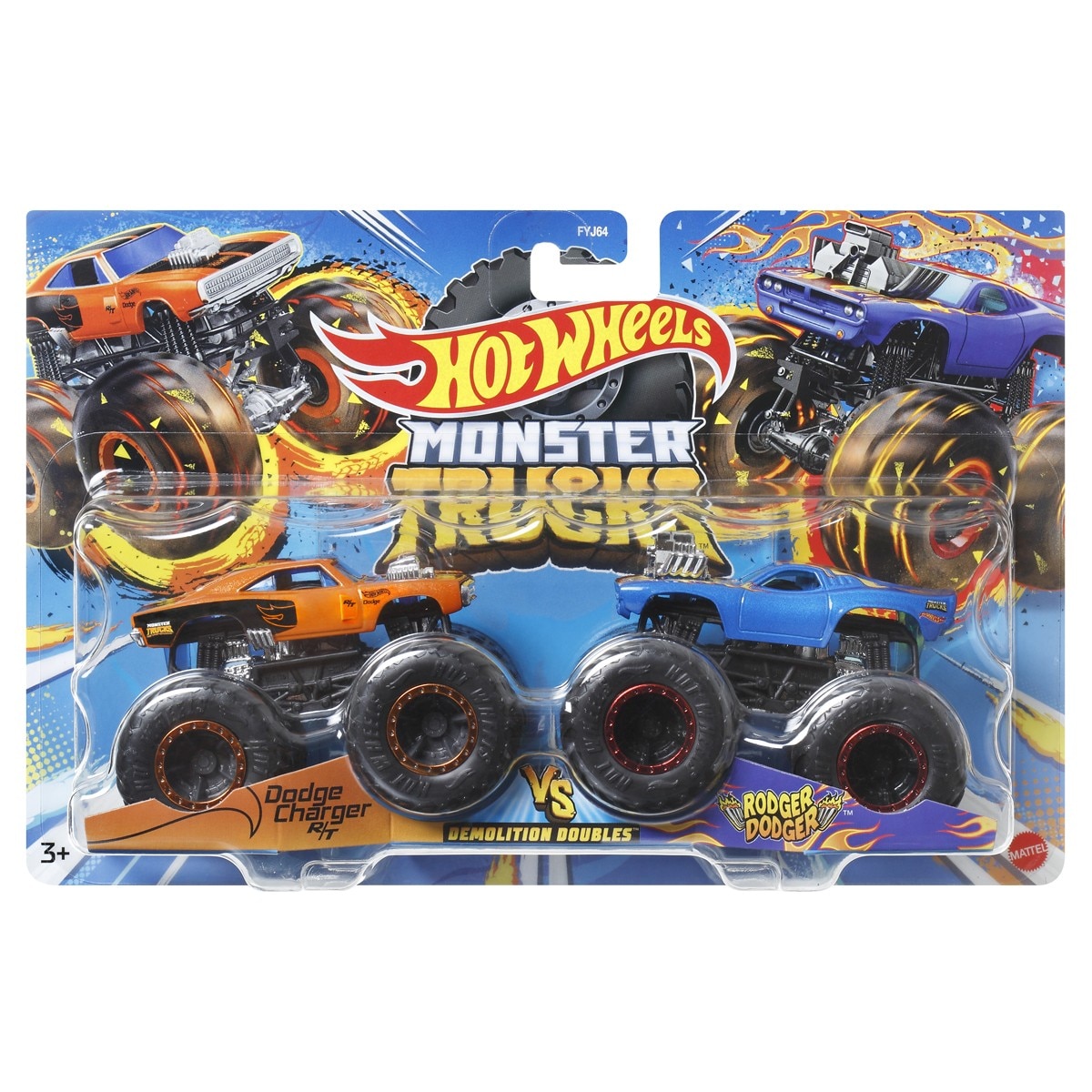 Set 2 masinute Hot Wheels Monster Truck - Dodge Charger si Rodger Dodger, scara 1:64 - eMAG.ro