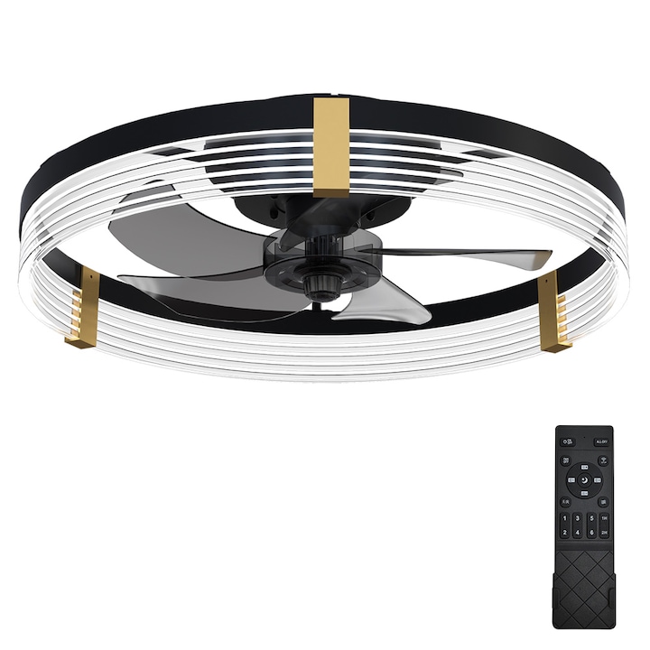 Ventilator tavan, LED, Cu telecomanda, Negru - eMAG.ro