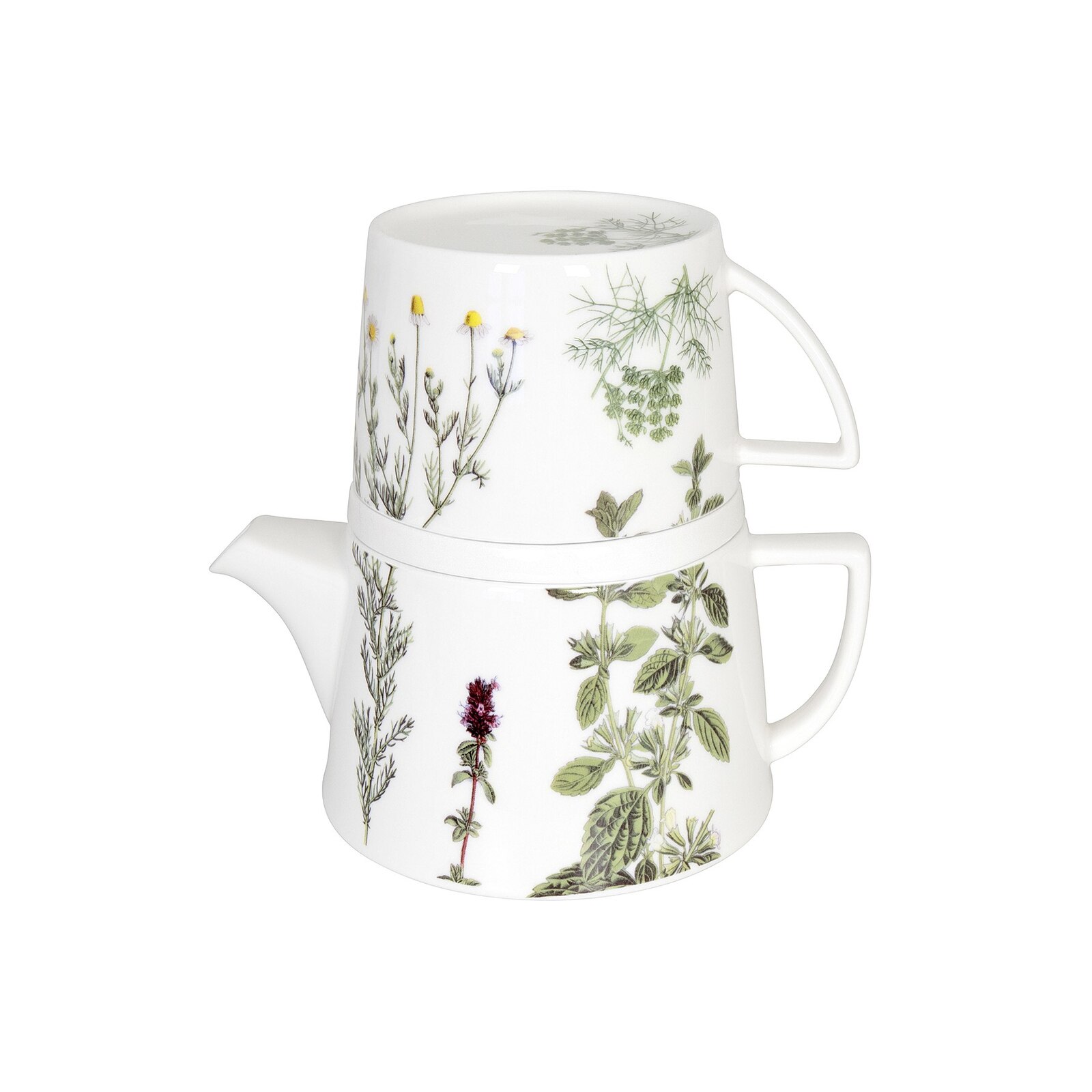 Ceainic si cana Tea for One, Herbs, Verde, Portelan, 650 ml - eMAG.ro