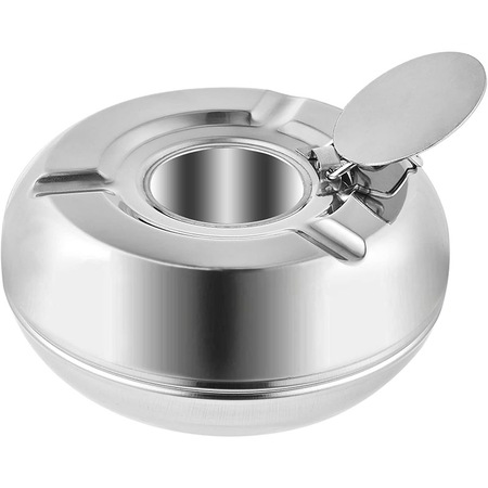 Scrumiera de exterior cu capac, Sunmostar, Inox, 12x5.5cm, Argintiu ...