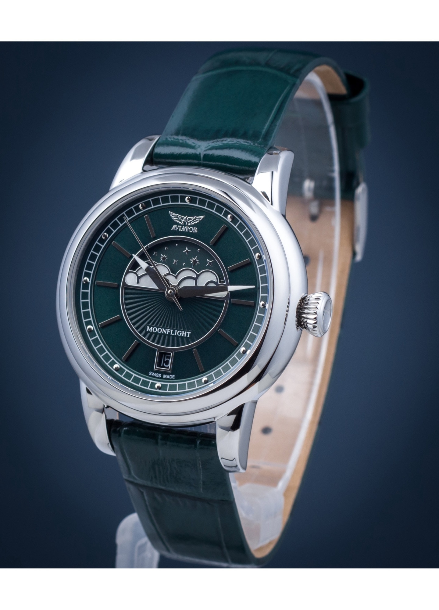 Ceas dama, Aviator, Inox/Piele naturala, Quartz, Verde - eMAG.ro