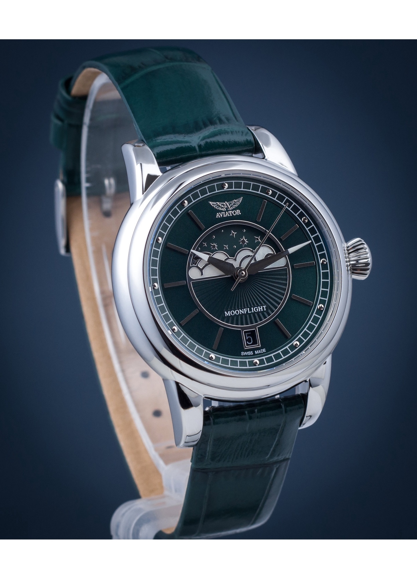 Ceas dama, Aviator, Inox/Piele naturala, Quartz, Verde - eMAG.ro