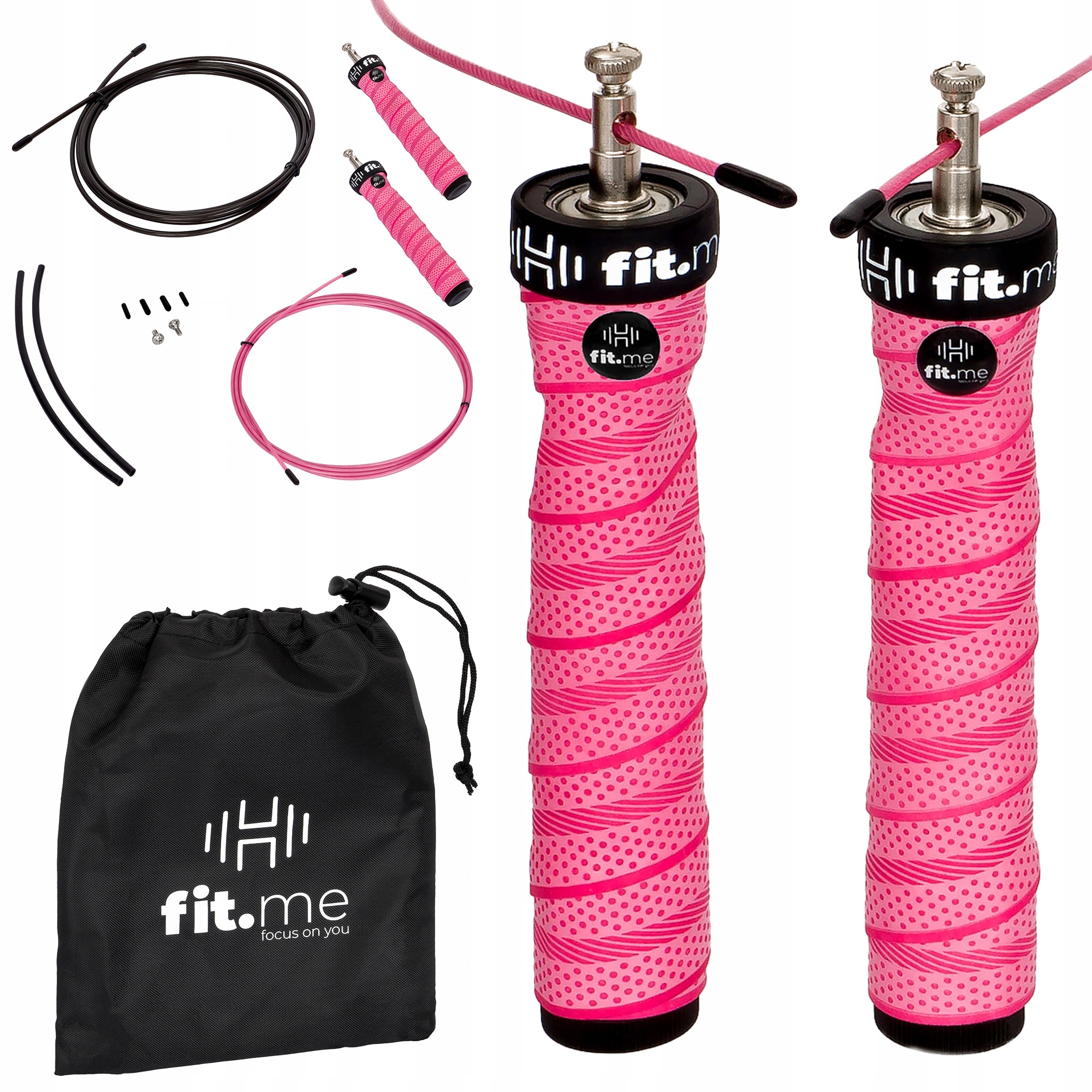 Kit coarda pentru sarituri cu greutati, Fit.Me, Spuma, 300cm, Negru/Roz ...