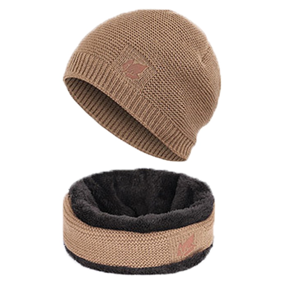 Set caciula de iarna si esarfa pentru barbati, Cozevdnt, Tricot, Maro ...
