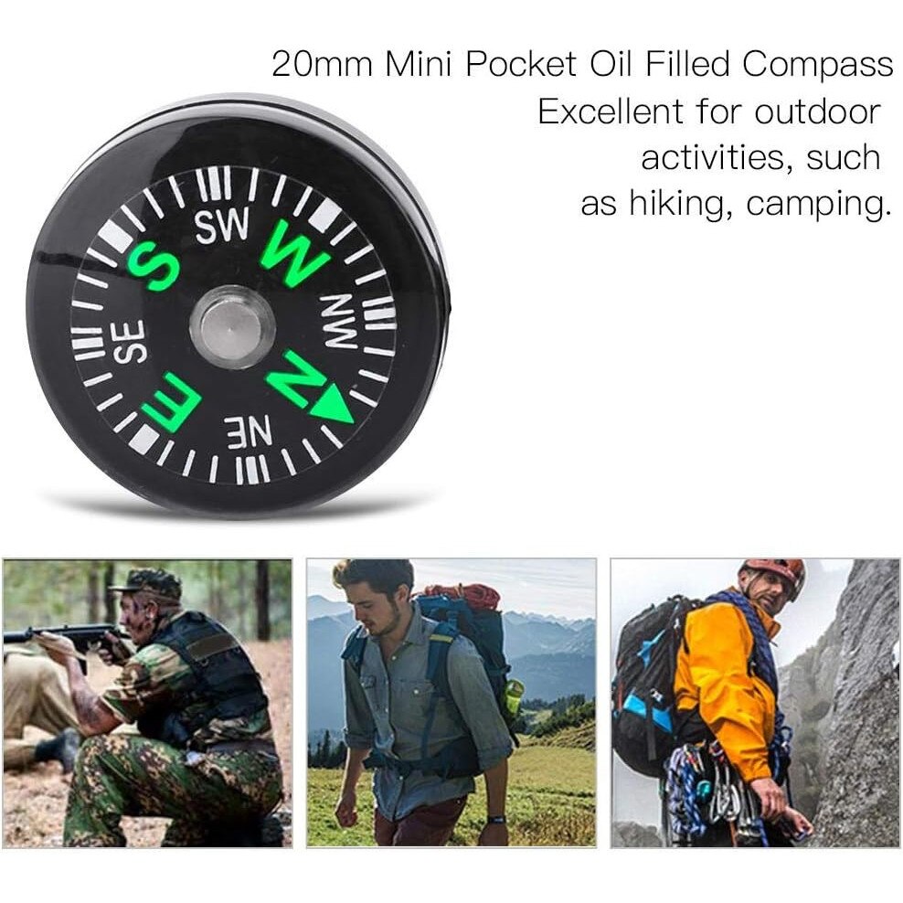 Set 12 mini busole pentru drumetii, Plastic, 20mm, Negru/Verde - eMAG.ro