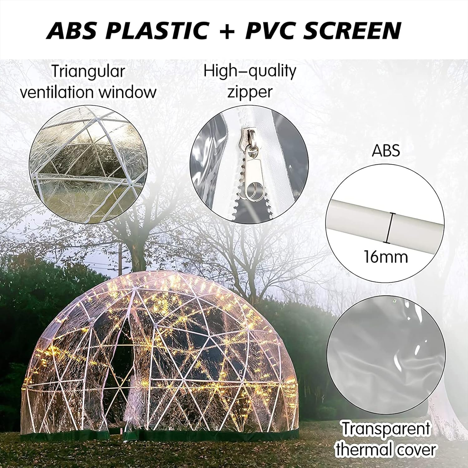 Iglu de gradina, 9.5ft, capac PVC LED, portabil, plastic, rotund ...