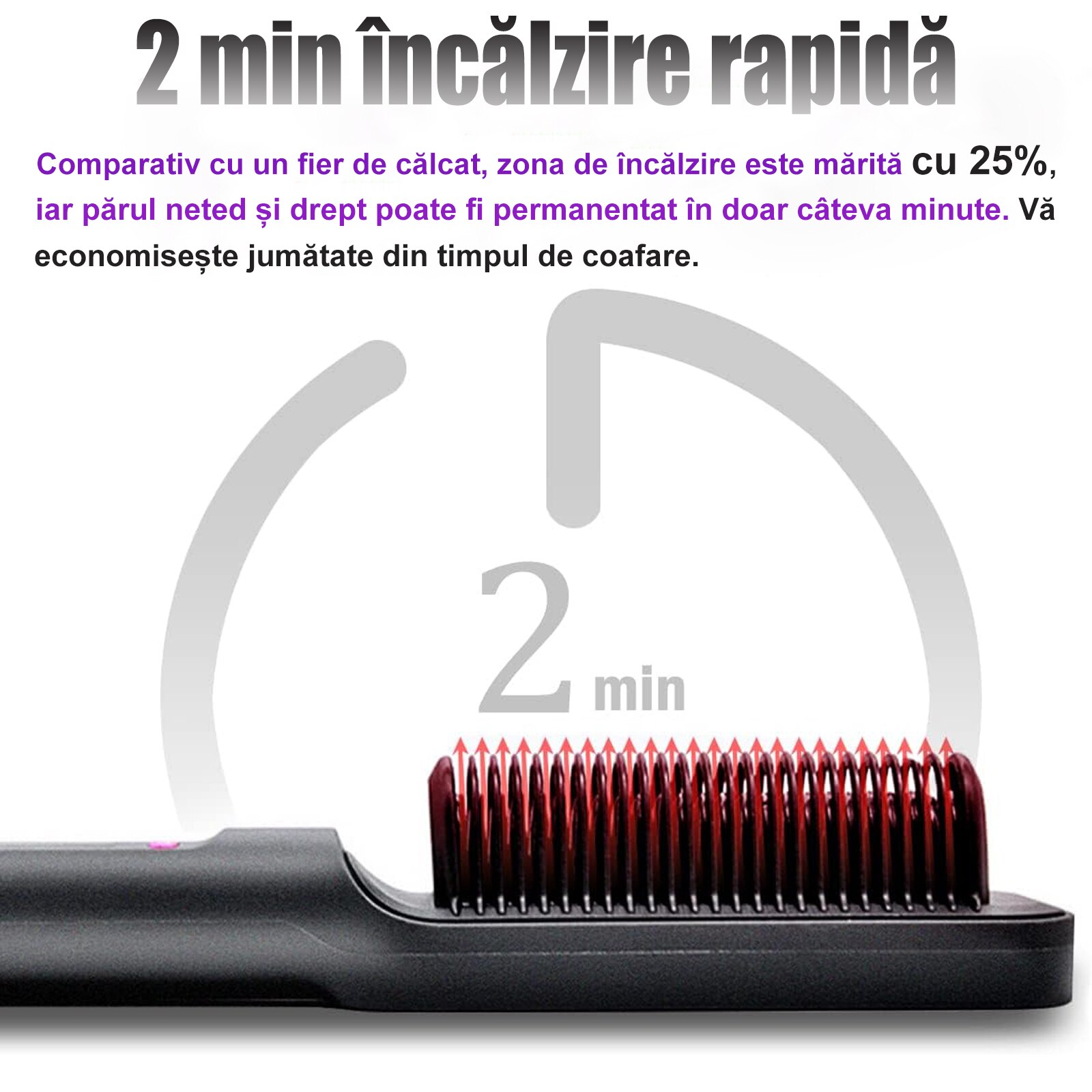 Perie pentru indreptat parul, Ceramica, Pprire automata, Negru/Roz ...