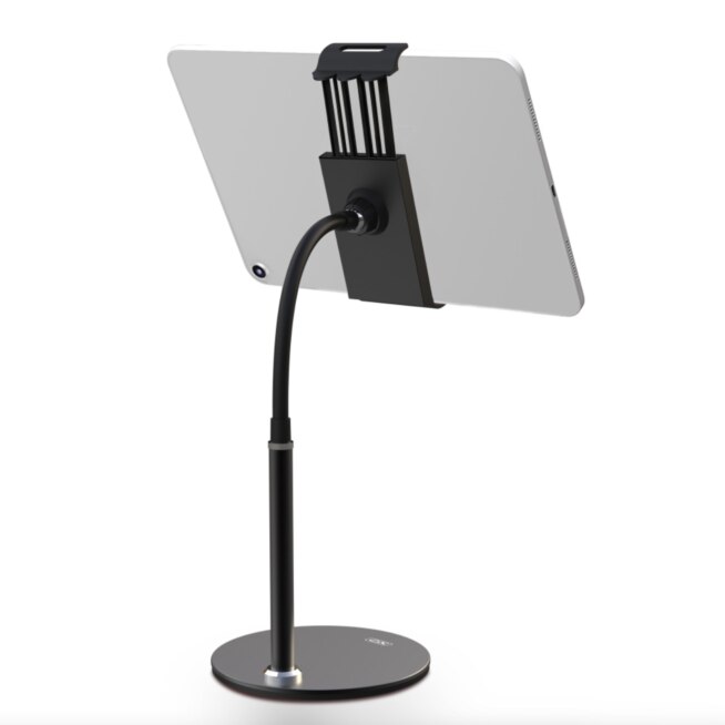 Стойка за телефони и таблети, максимален размер 11", Регулируема, черна ...