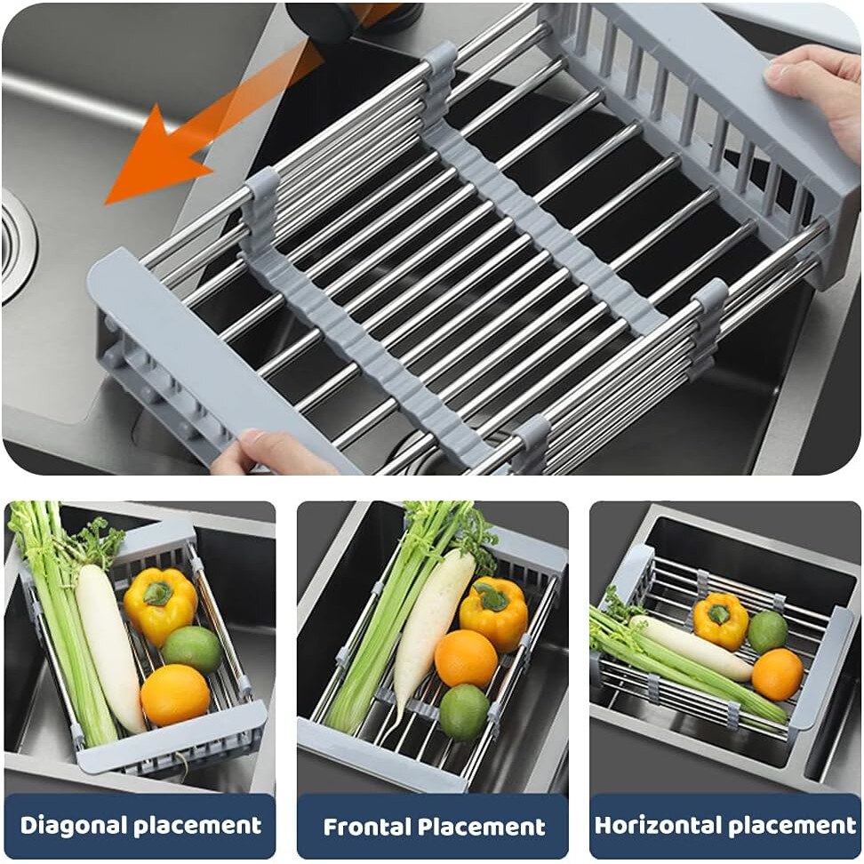 Разтегателен отцедник за съдове, KkvoGmle, Неръждаема стомана, 30 x 22 ...