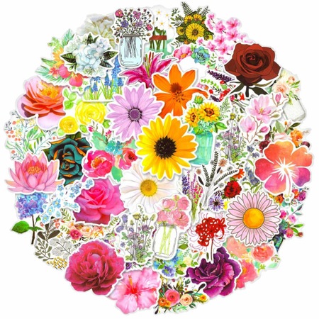 Set 50 de stickere cu flori, Sunmostar, Multicolor - eMAG.ro