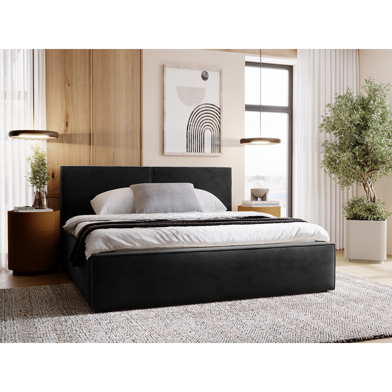 Pat tapitat Sokoz, Mirjan24, negru, 160x200 - eMAG.ro