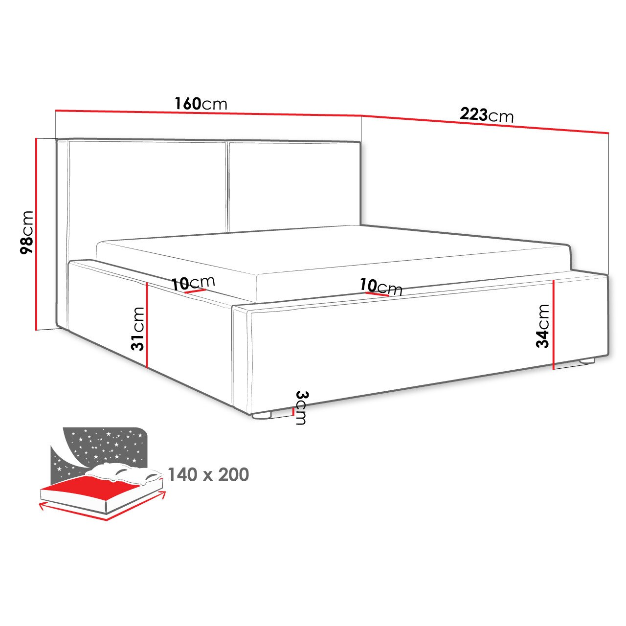 Pat tapitat Sokoz, Mirjan24, negru, 140x200 - eMAG.ro