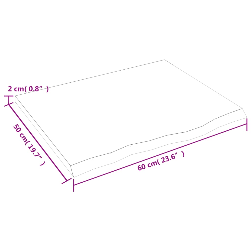 Blat de baie vidaXL, 60x50x2 cm, lemn masiv netratat, 4.45 Kg - eMAG.ro