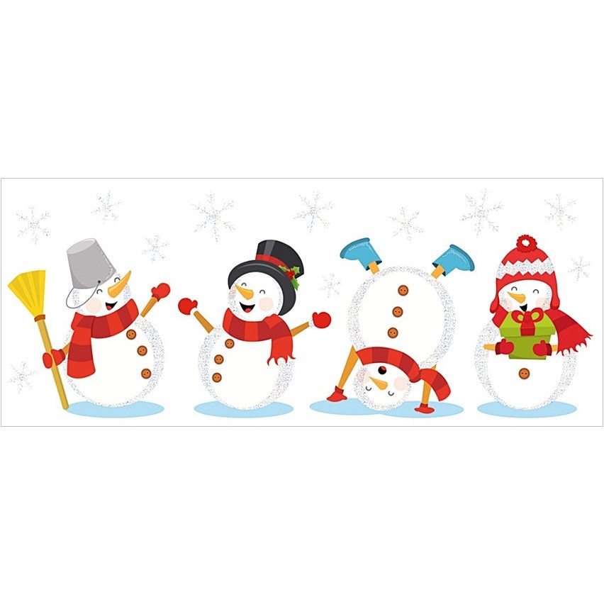 Sticker geam orizontal cu motive de iarna - omuleti de zapada, 60 x 22. ...
