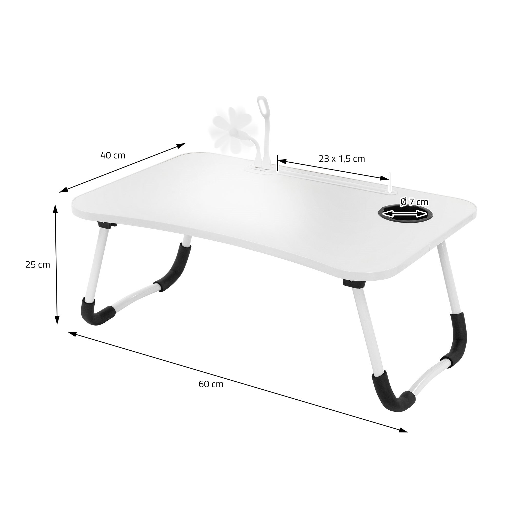 Masa pentru laptop ML-Design, alba, 60 x 40 x 25 cm, cu 4 porturi USB ...