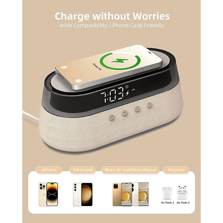 Radio cu ceas dIgital EZVALO, Boxe 5.0, Incarcator Wireless 15W pentru ...