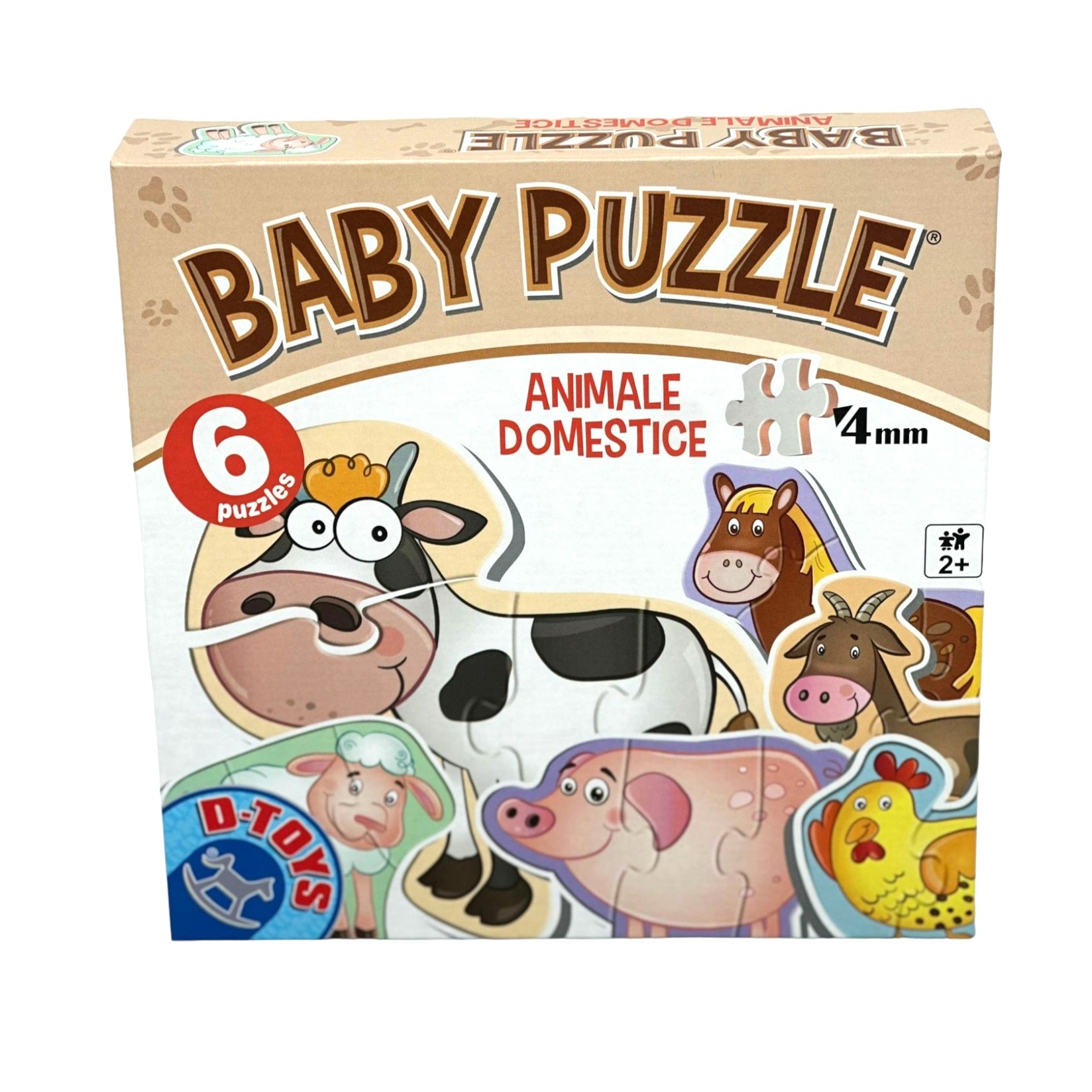 Puzzle copii cu 6 animale domestice, 18 piese groase de 4mm, 2+ ani ...