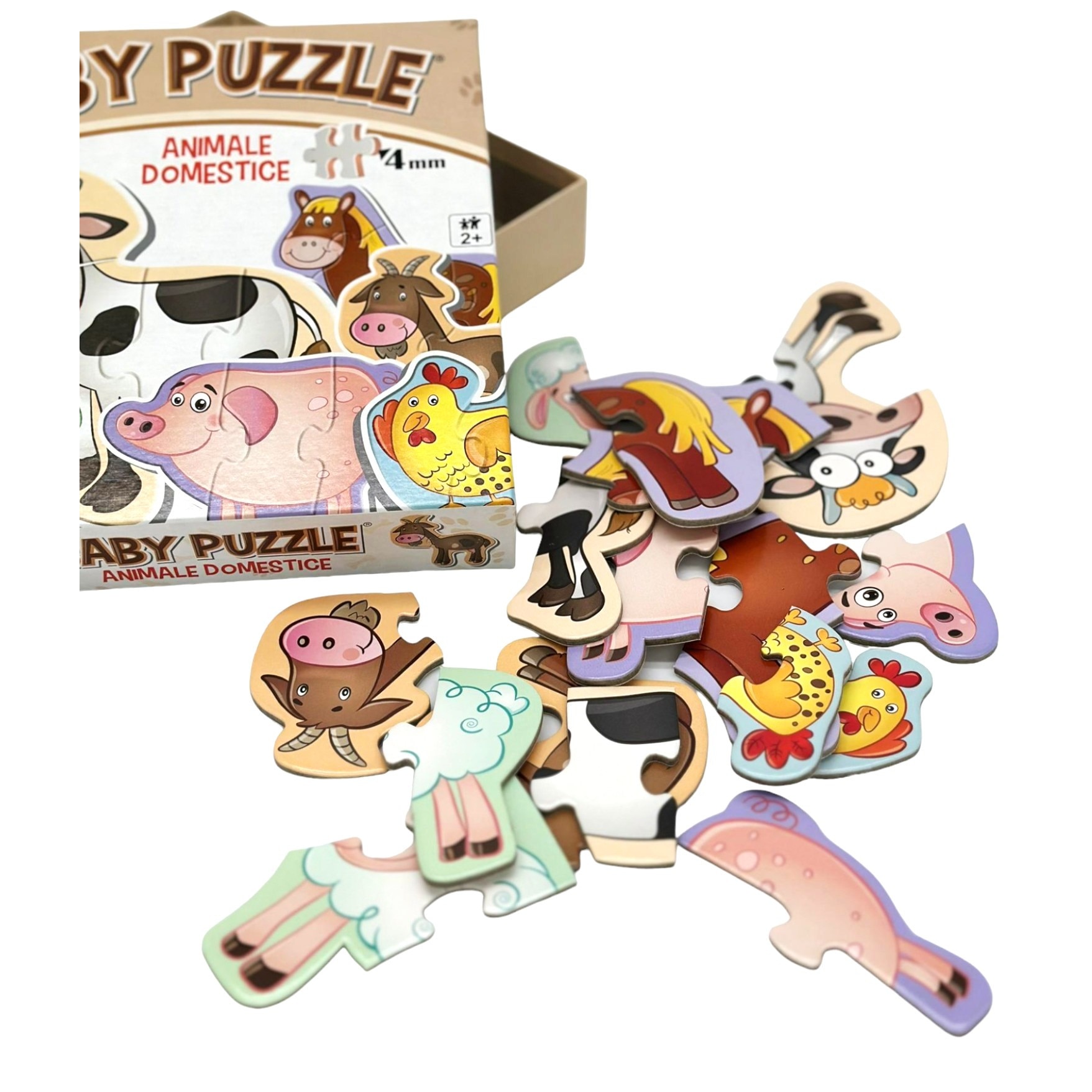 Puzzle copii cu 6 animale domestice, 18 piese groase de 4mm, 2+ ani ...