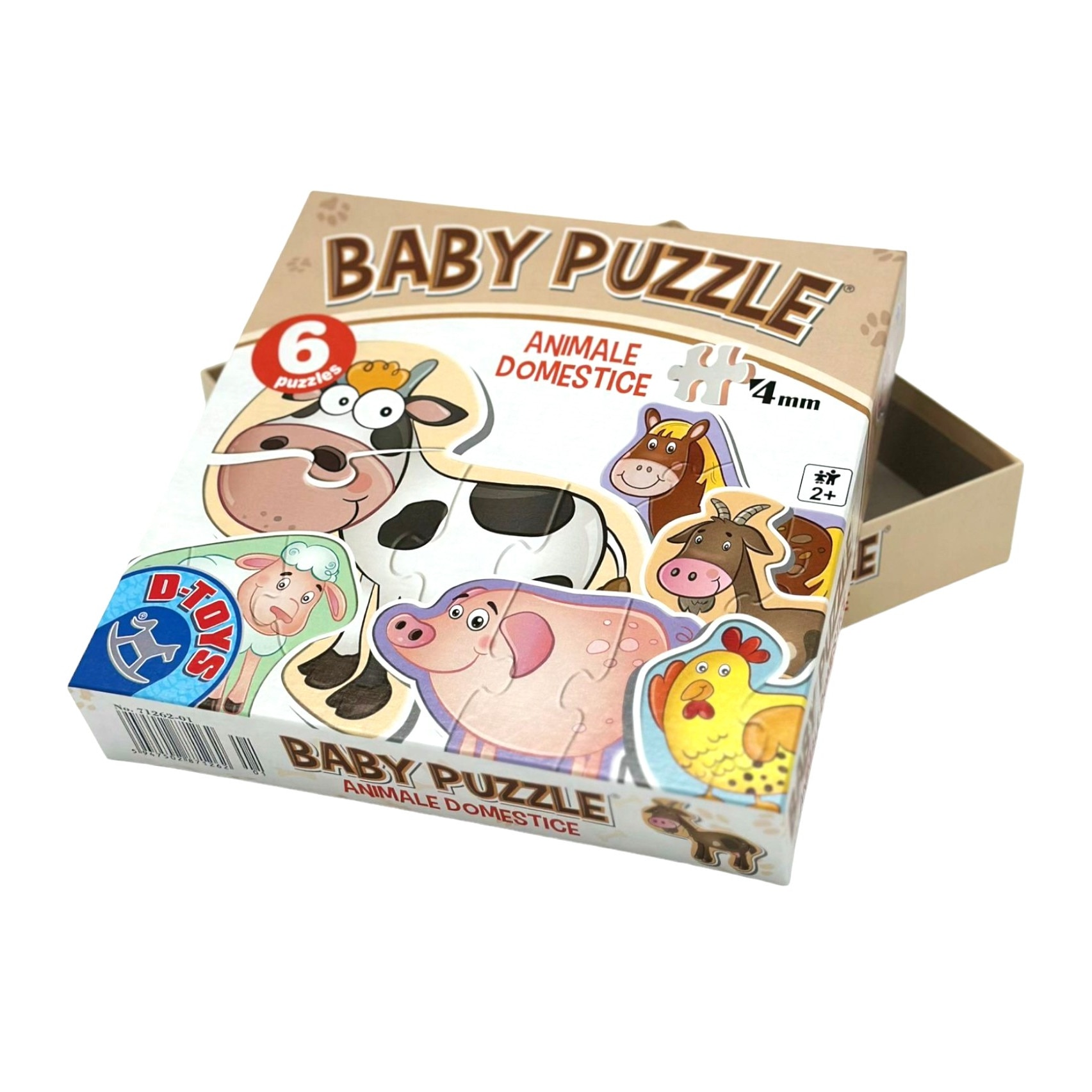 Puzzle copii cu 6 animale domestice, 18 piese groase de 4mm, 2+ ani ...