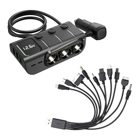Set adaptor priza auto multisocket 120W, 3x soclu auto, 3x port USB ...