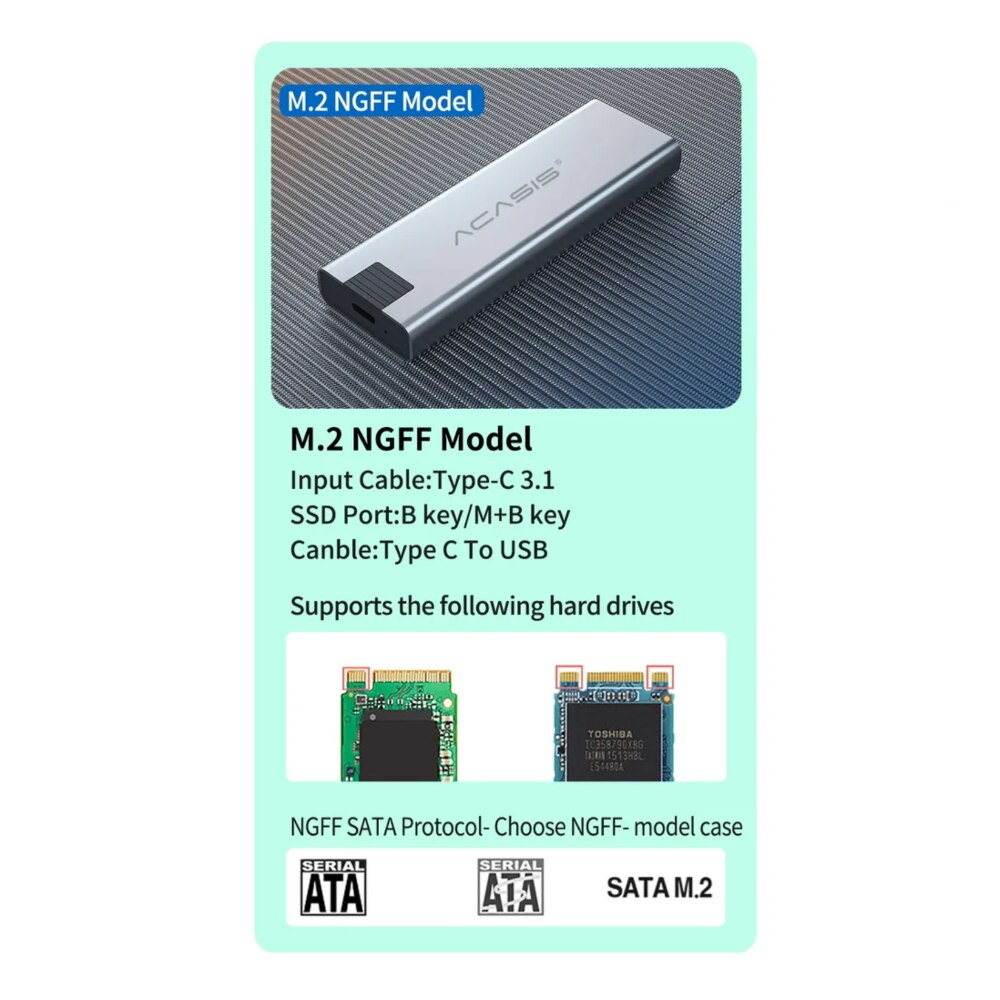Carcasa Rack SSD NGFF NVMe M.2 Acasis, Viteza transfer 5Gbps, Cablu USB ...