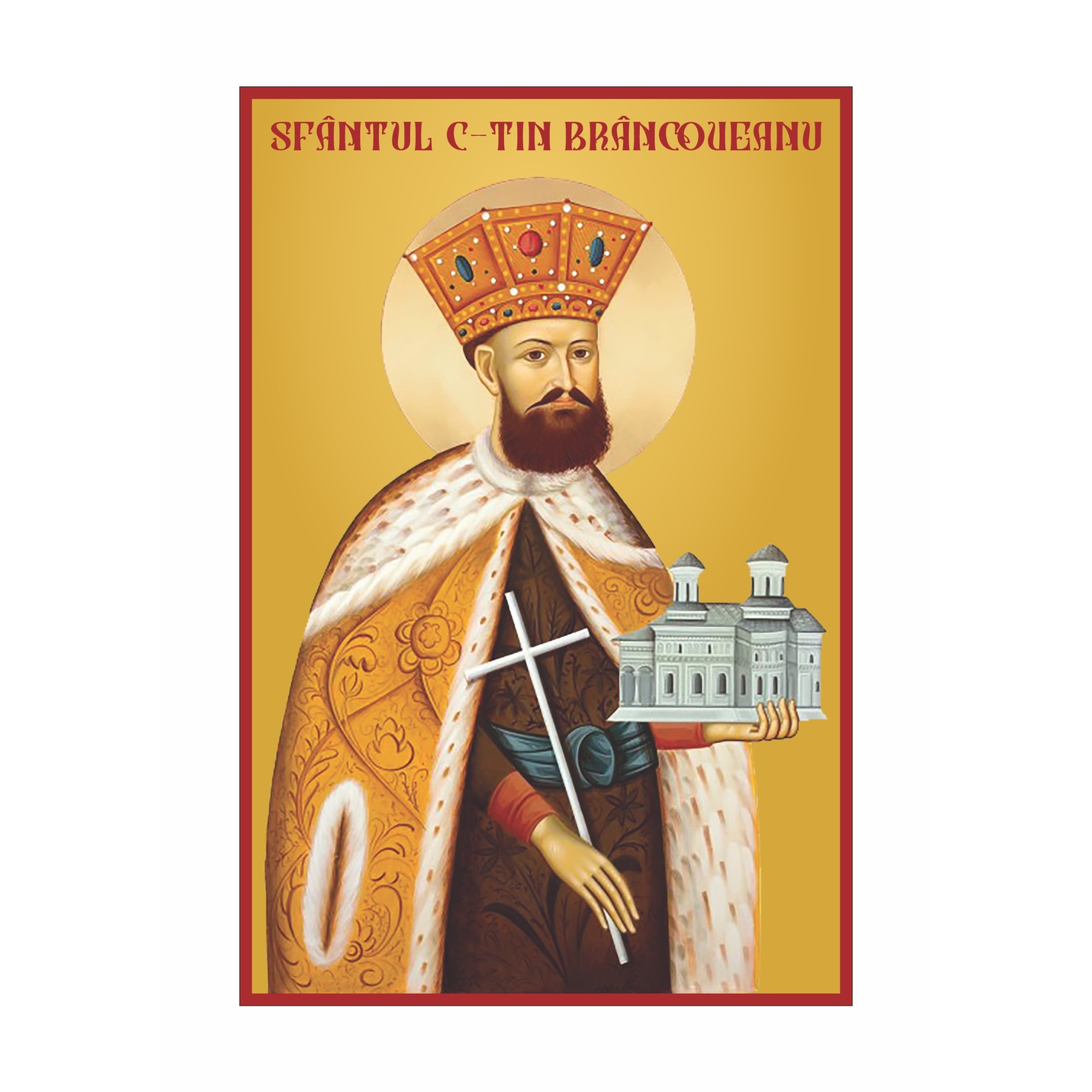 Icoana cu Sfantul Constantin Brancoveanu, pe panza cu cadru de lemn, 45 ...