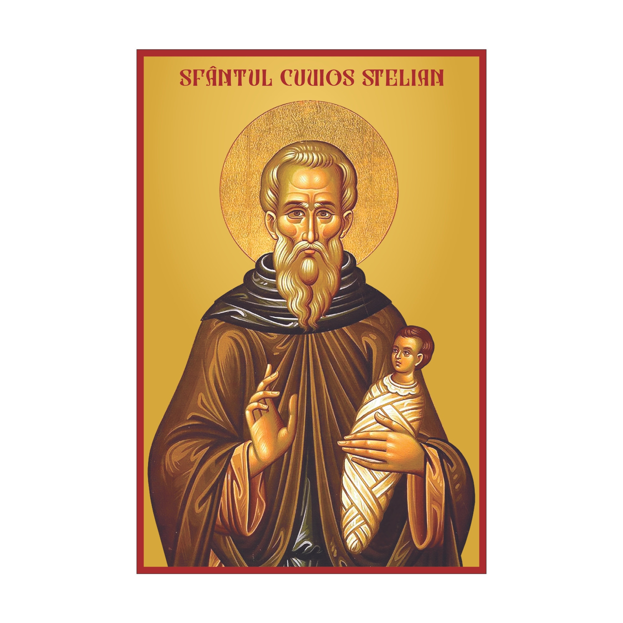 Icoana cu Sfantul Cuvios Stelian, pe panza cu cadru de lemn, 30 x 20 cm ...