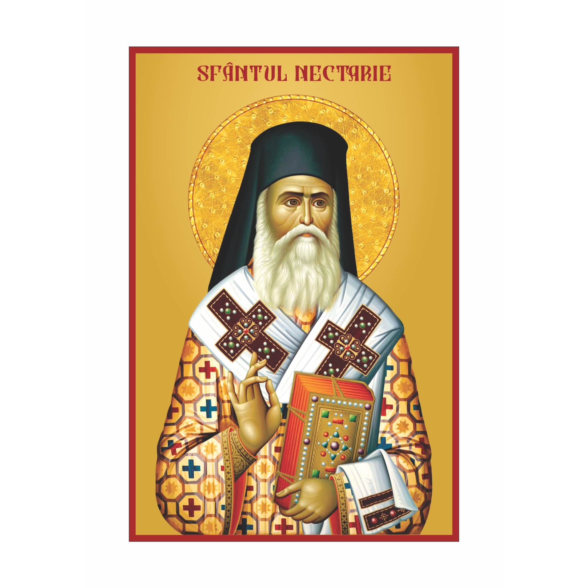 Icoana cu Sfantul Nectarie, pe panza cu cadru de lemn, 45 x 30 cm - eMAG.ro