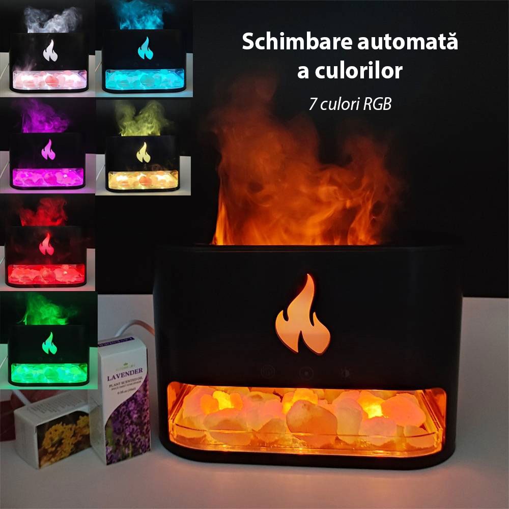Difuzor aromaterapie in forma de semineu cu flacara simulata, cu sare ...