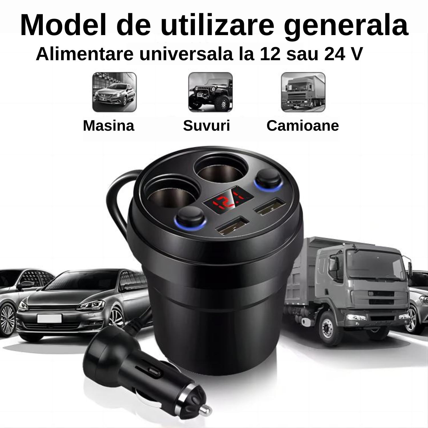 Incarcator Auto Inteligent, 2 splitter bricheta, 2x USB 3.1 A, Afisaj ...