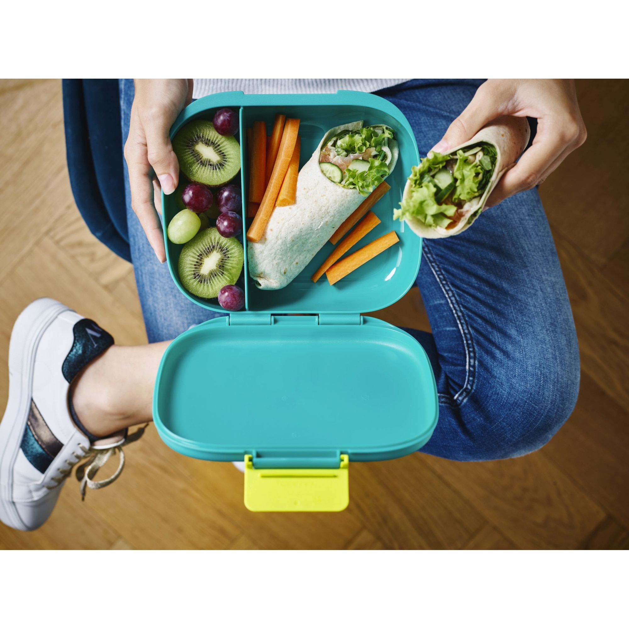 Caserola, Tupperware, cu balama, compartimentata, aqua - eMAG.ro