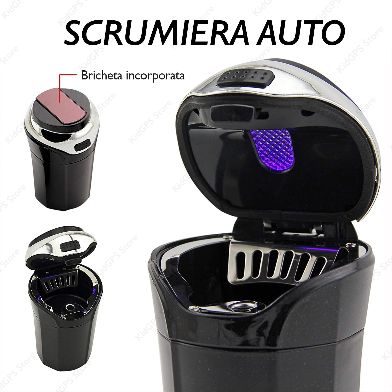 Scrumiera auto Fresh Cent, cu bricheta incorporata, acumulator ...