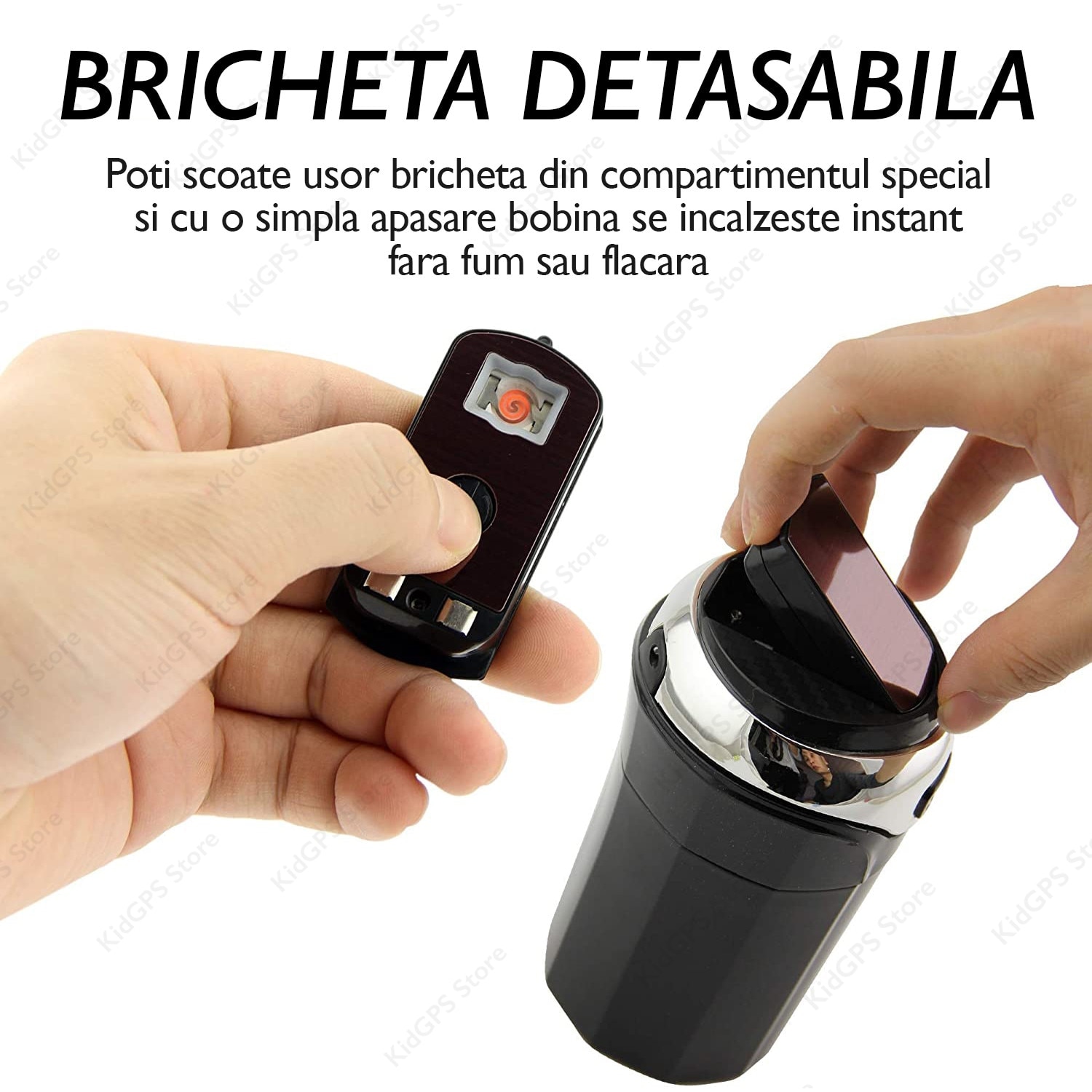 Scrumiera auto Fresh Cent, cu bricheta incorporata, acumulator ...