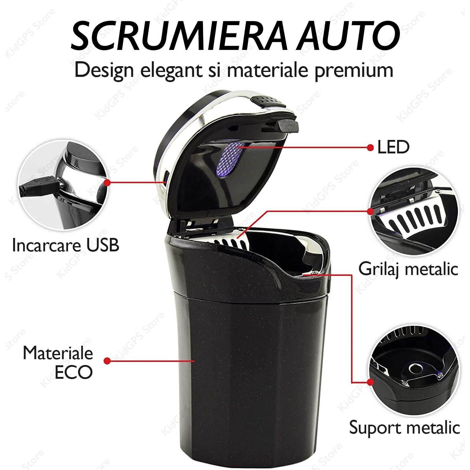Scrumiera auto Fresh Cent, cu bricheta incorporata, acumulator ...