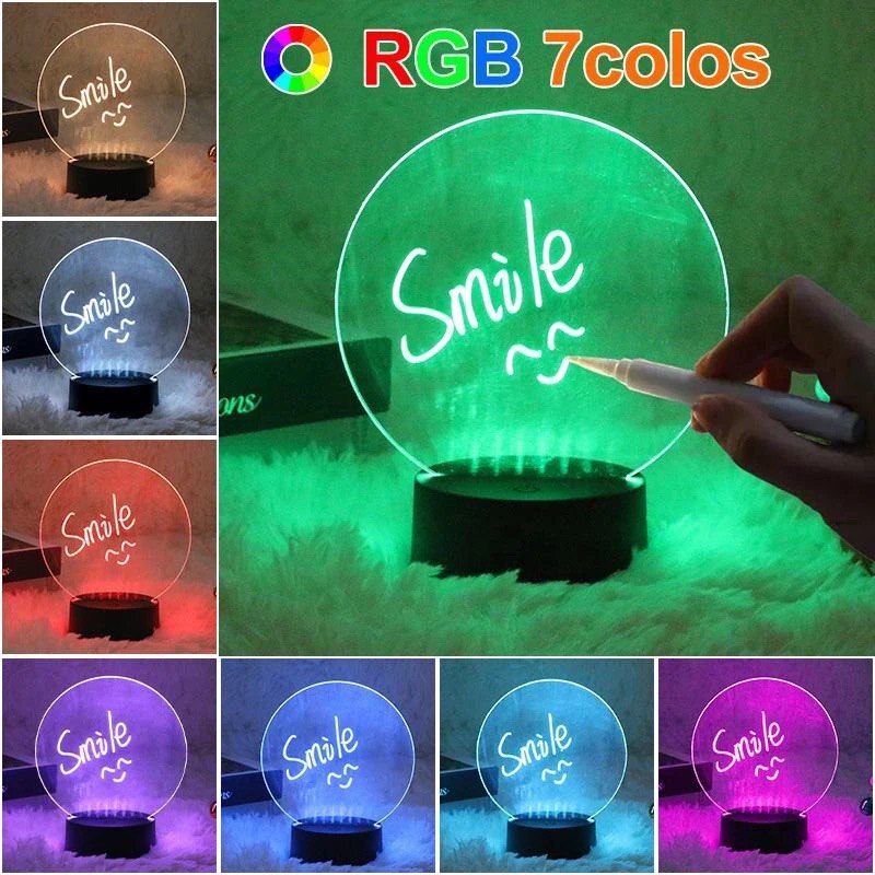 Veioza LED copii, Lampa LED cu tabla de Scris si Stilou, Multicolor cu ...