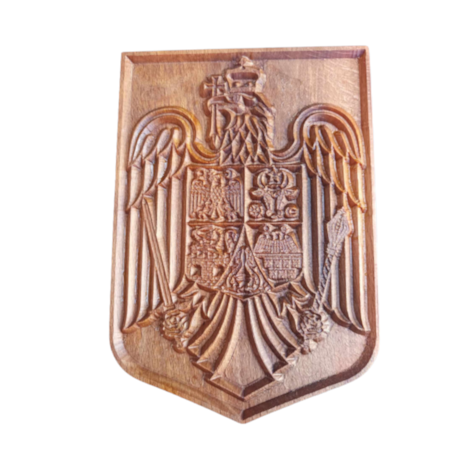 Stema Romaniei 3D sculptata in lemn, Mos226, 13 x 18.5 cm x 1.8 cm ...