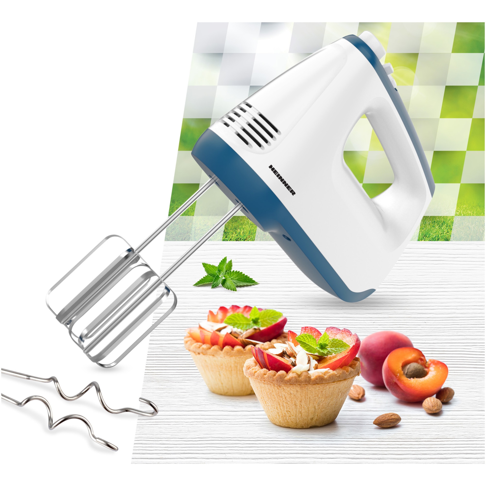 Mixer de mana Heinner HM-400BL, 400 w, 2 teluri si 2 carlige din inox ...