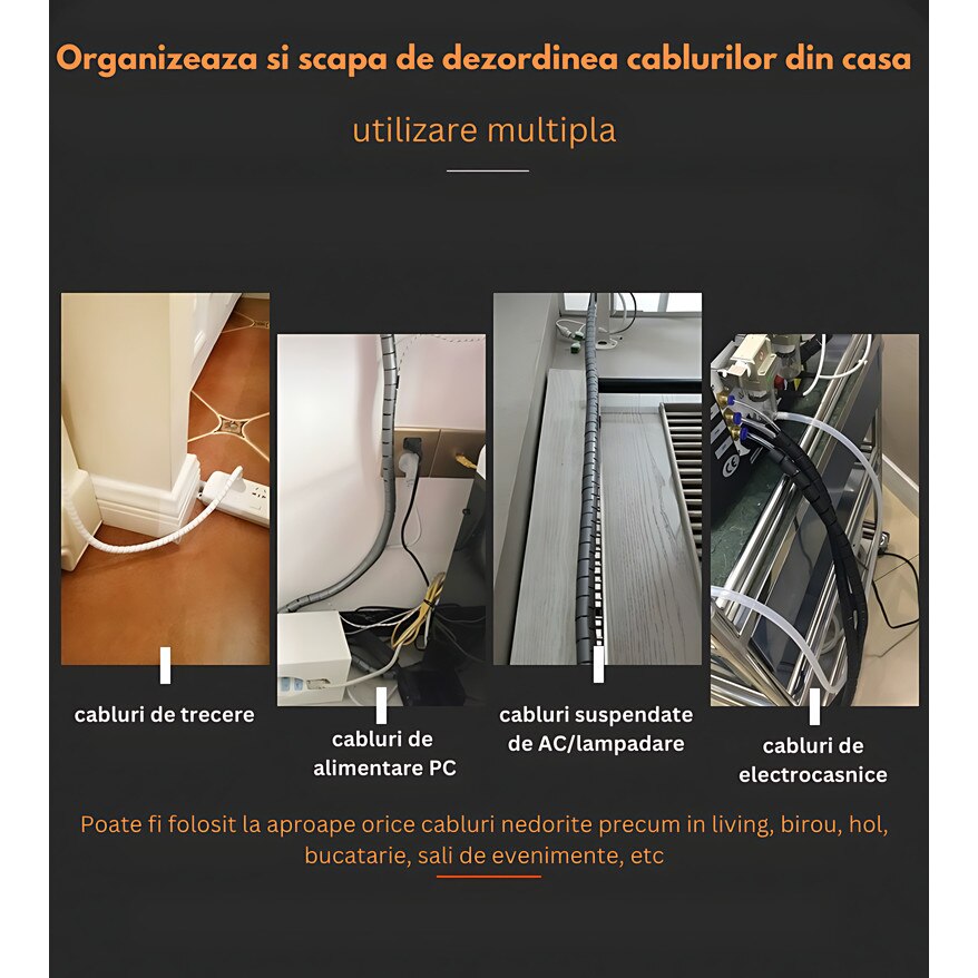 Organizator de cabluri flexibil si spiralat, HITTERGEM, 30mm x 2m ...
