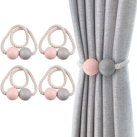 Set 4 cleme fixare perdele, LLWL, Lemn, Roz/Gri - eMAG.ro