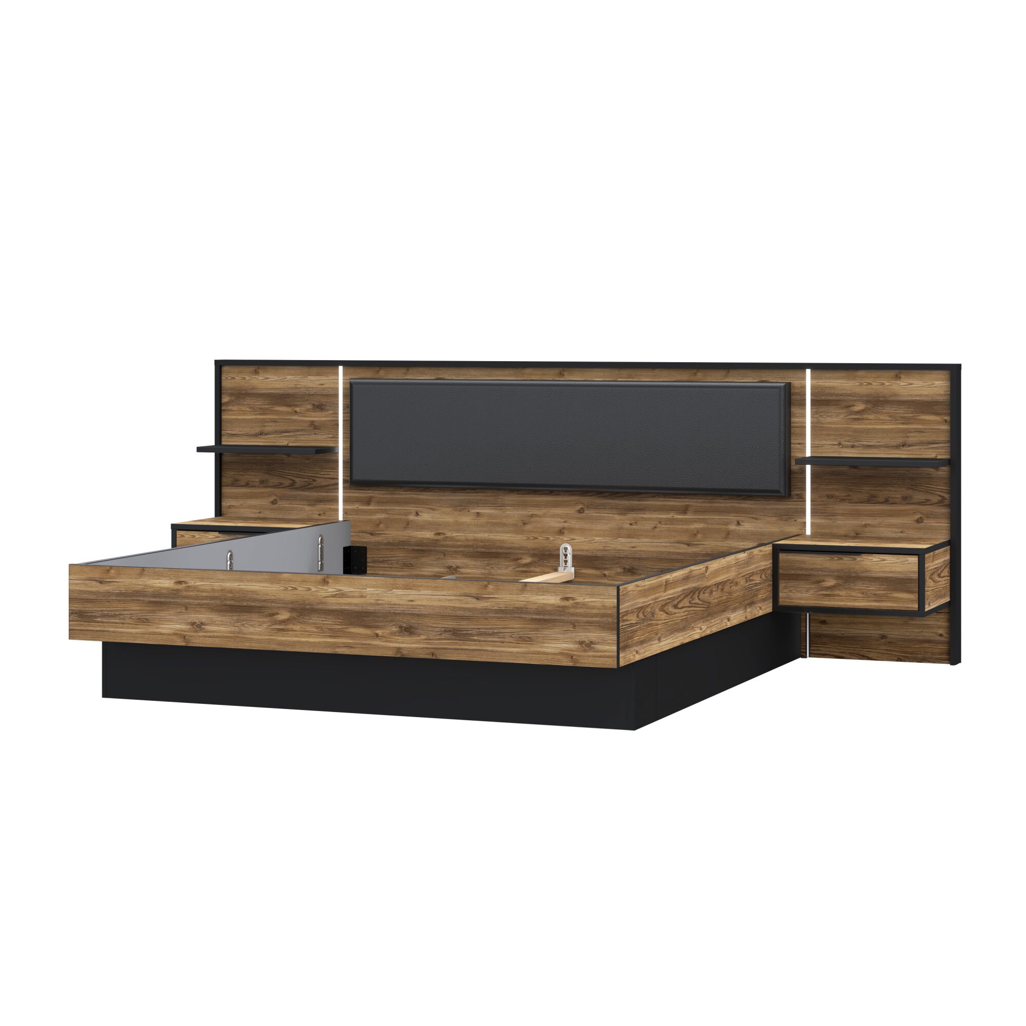 Pat cu noptiere Forte Jabim, dimensiuni 299.5 (180)x 107.8x 208.7 (200 ...