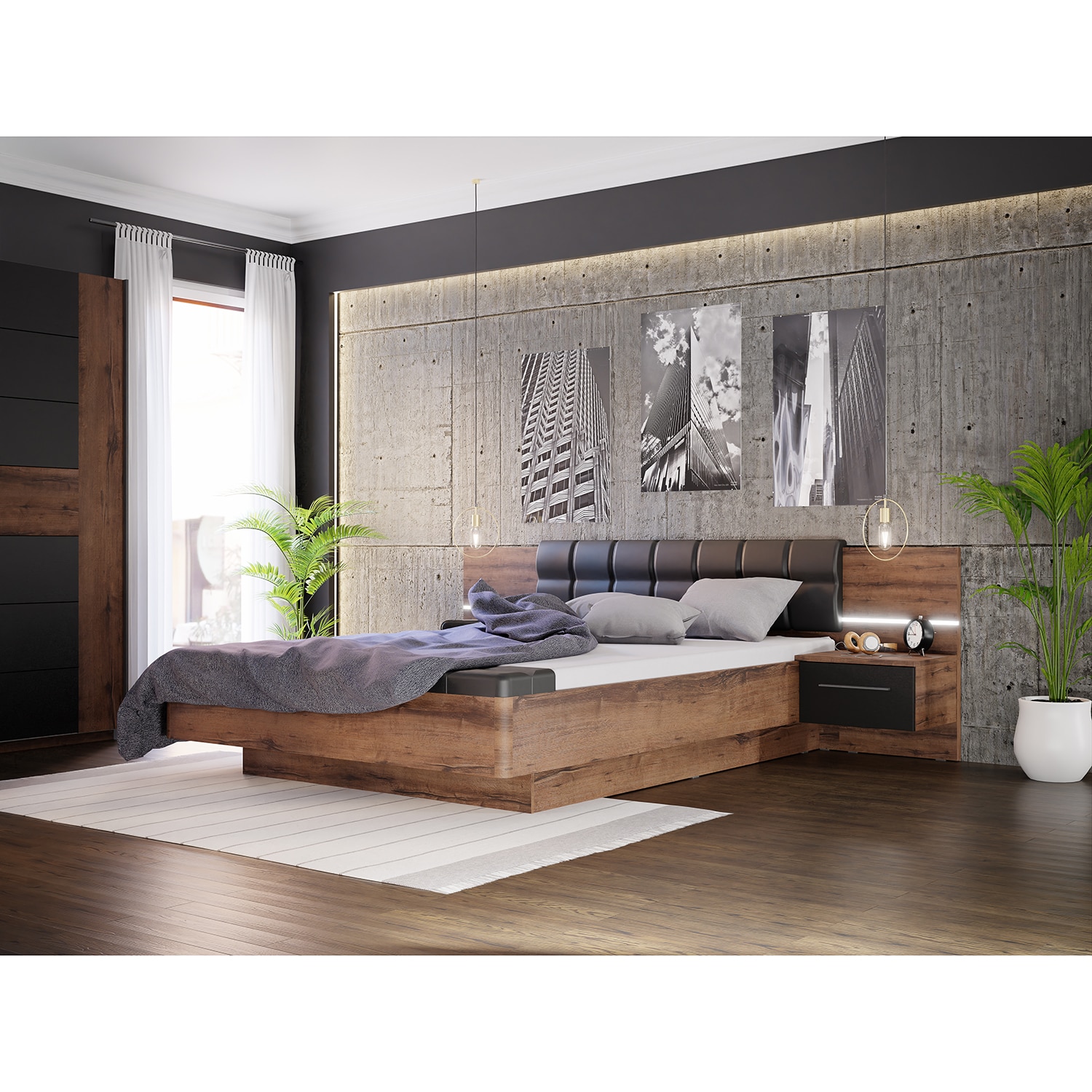 Pat cu noptiere Forte Recover, dimensiuni 265.8 (160)x 90x 235 (200) cm ...