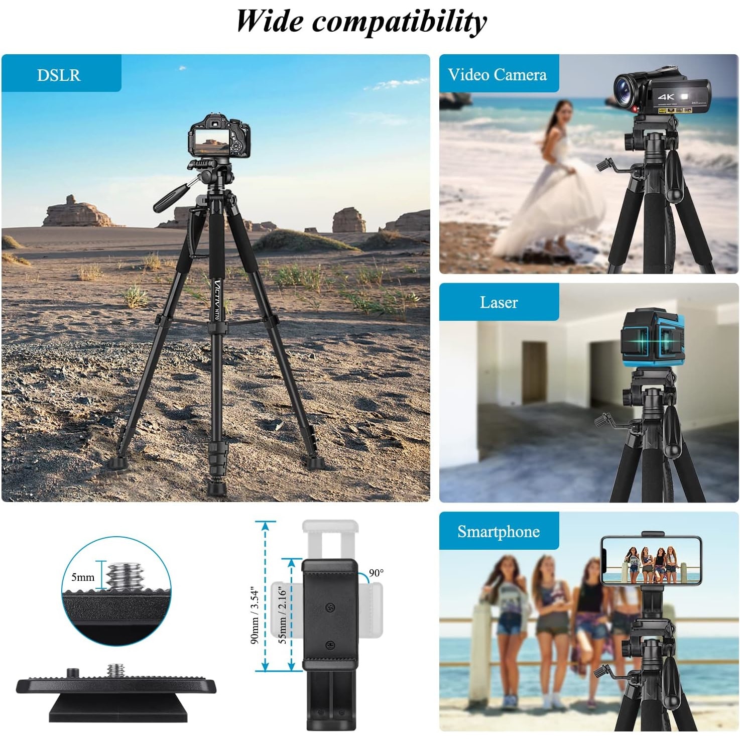 Trepied foto telescopic 52-185 cm, telescopic, cu cap panoramic 360 ...