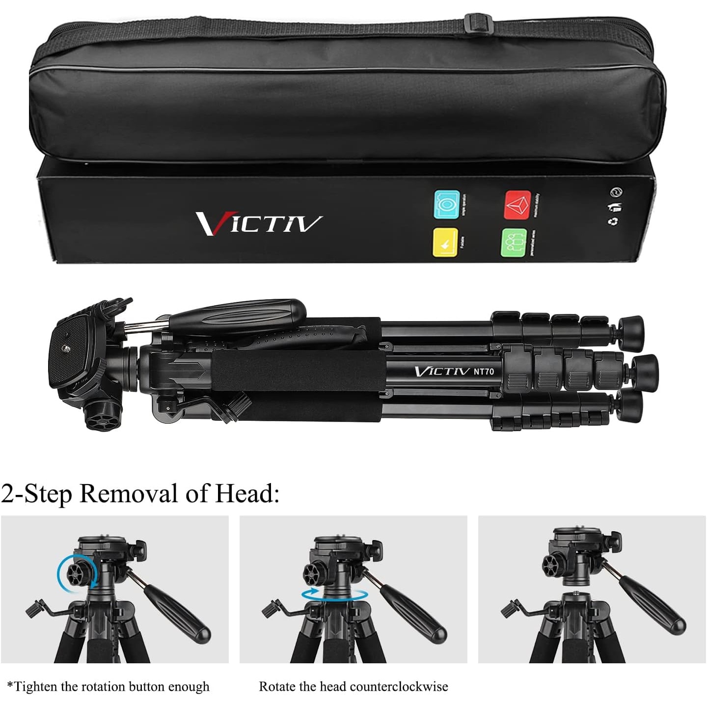 Trepied foto telescopic 52-185 cm, telescopic, cu cap panoramic 360 ...