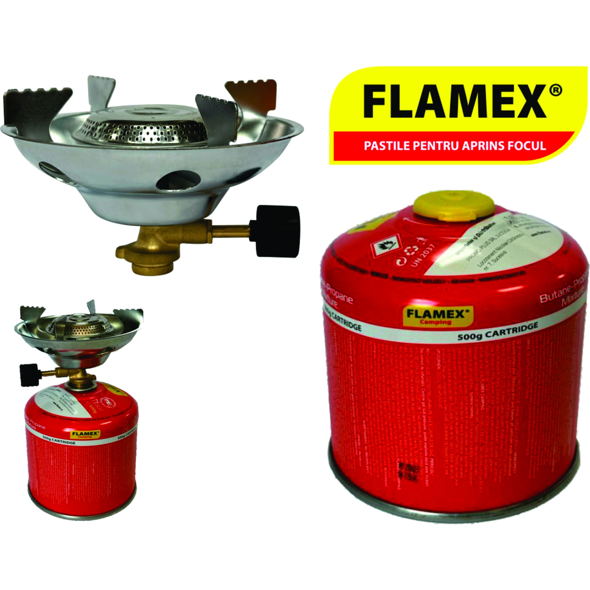 Set Arzator camping 300S cu butelie 500g butan gaz, Flamex - eMAG.ro