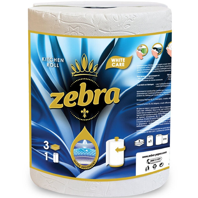 Rola prosop Zebra White Care 3 straturi, 270 foi, 27 x 22,5 cm - eMAG.ro